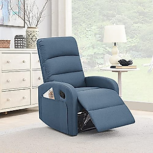 NewRidge Home Goods Charlotte Upholstered Manual Recliner, Denim Blue