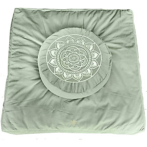 Florensi Meditation Cushion & Zabuton Meditation Mat Bundle- Premium Velvet Meditation Pillow for Women and Men,Washable Cover, Buckwheat Round Floor Pillow & 100% Cotton Square Floor Cushion