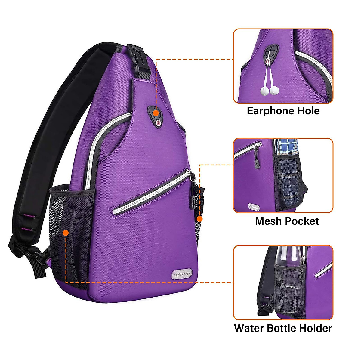 MOSISO Sling Backpack, Multipurpose Crossbody Shoulder Bag Travel Hiking Daypack, Ultra Violet, Medium