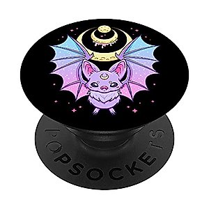 Kawaii Pastel Goth Cute Creepy Crescent Moon Bat PopSockets Swappable PopGrip