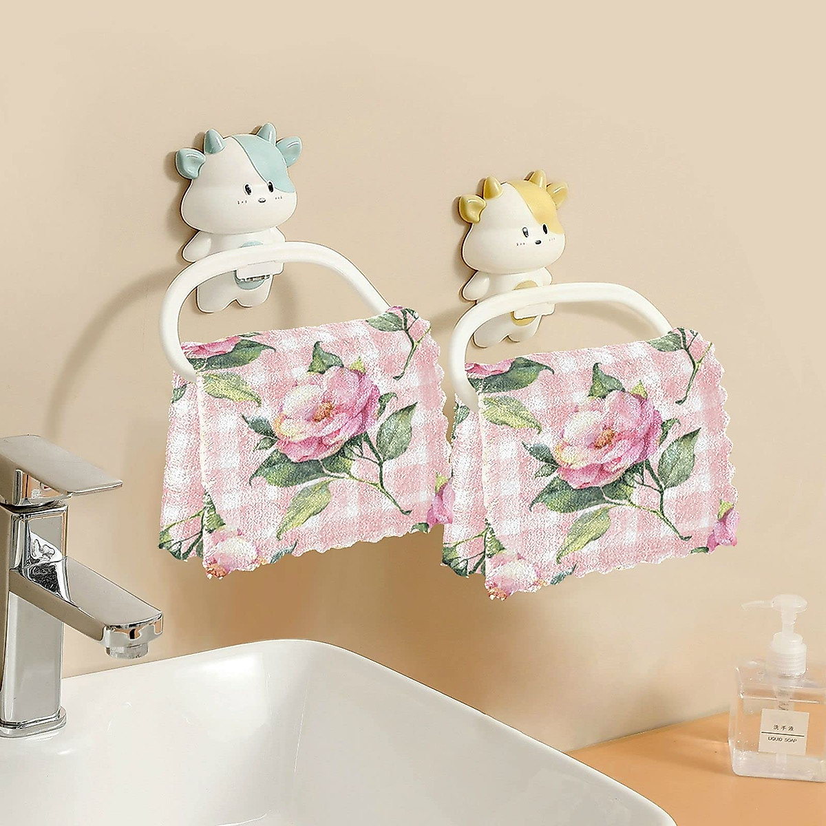 SUABO Pink Rose Plaid Checkered Kitchen Dishcloths, 6 Pack Dish Towels Quick Drying Tea Towels Absorbent Cleaning Towels Tableware Towel for Kitchen Bathroom