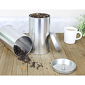 Solstice Double Seal Tea Canisters (4-Pack, Large); Round Metal Containers with Interior Seal Lid