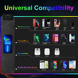 Wireless Charging RGB Gaming Mouse Pad, 31.5"x15.7" Large Desk Mat, Desk Pad with Wireless Charger, Non-Slip Rubber Base, Waterproof, Computer Keyboard Mat for Gamer, Office, Home, Black