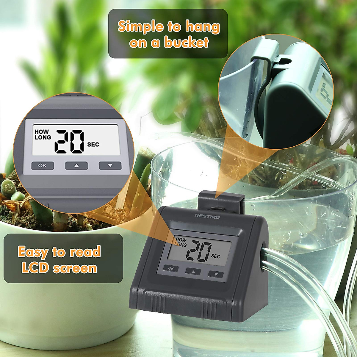 Automatic Watering System for Potted Plants, Micro DIY Self Drip Irrigation Kit with Programmable Water Pump Timer, Large Angled Display, Easy to Read, Ideal for Indoor Greenhouse Plants and Flowers