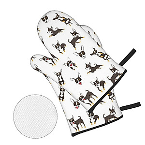 Cute Chihuahua Pattern Oven Mitts and Pot Holders Sets Kitchen Hot Pad Non-Slip Heat Resistant Waterproof Baking BBQ Cooking Gloves(4 Piece)