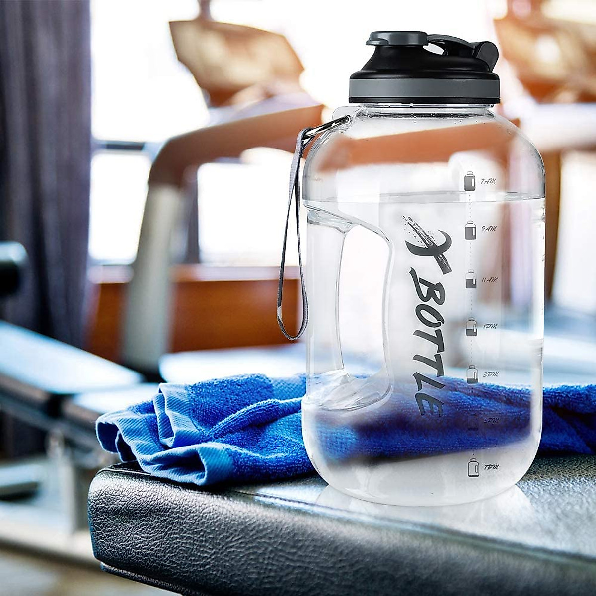 XBOTTLE 1 Gallon Water Bottle with Chug lid, BPA Free Dishwasher Safe 128oz Large Water Bottle with Motivational Time Marker and Handle Leak-proof Big Water Jug for Camping Sports Workouts (chug lid)