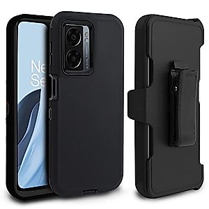 Customerfirst Compatible for OnePlus Nord N300 5G with Built in Screen Protector Kickstand Rugged Shockproof Dust/Drop Proof Holster Phone Case Cover (Black)