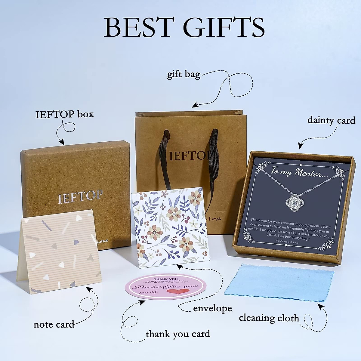 Ieftop Mentor Gifts Mentor Necklace, 14K White Gold Plated Love Knot Pendant Necklace Colleagues Coworker Leaving Gifts Coworker Going Away Gifts for Women Best Coworker Gifts