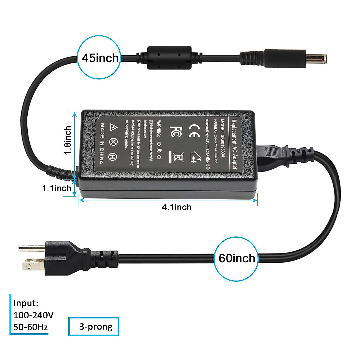 65W 45W Laptop Charger for Dell Inspiron, Latitude & XPS Models - Round 7.4mm & 4.5mm Connectors Chargers for Dell inspiron 13 14 15 17 3000 5000 7000 Series Power Adapter