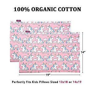 ZPECC Toddler Pillowcases Set of 2, Hypoallergenic 14x19 Pillow Cover Fits Pillows Sized 13x18 or 14x19, 100% Soft Cotton Envelope Closure Kids Pillowcase for Sleeping, Machine Washable, Pink Unicorn