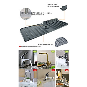 Encoli Silicone Faucet Splash Guard Mat Drip Catcher -Slanted Floor AUTO Drain Water, Sink Draining Pad Behind Faucet, Backsplash Guard, for Kitchen Bathroom Bar Countertop (Grey)