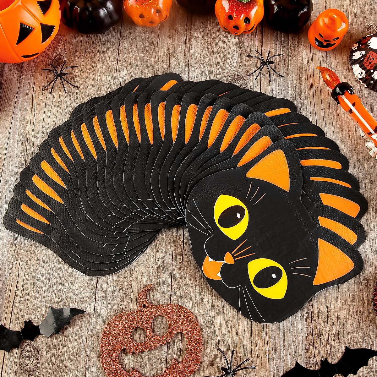 Quera 50 Pack Halloween Napkins Paper Napkins Black Cat Cocktail Napkins Decorations for Halloween Party Supplies, Black Cat Gifts Dinner Party Decoration (6.5 x 6.5 In)