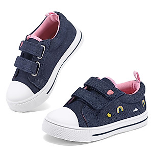 K KomForme Toddler Sneakers for Boys and Girls Dual Hook and Loops Sneakers Baby Canvas Shoes Denim Blue