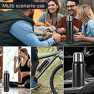 GENTSAM Metal Stainless Steel Insulated Water Bottle Double Walled Leak Proof Vacuum Flask Thermal Mug for Indoor Use (Black, 34oz/1000mL)