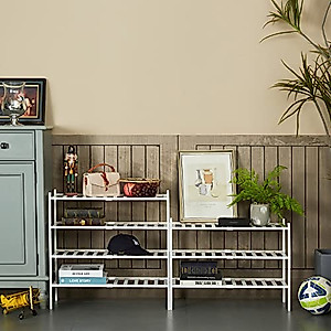 quiseolu White Shoe Rack for Closet Entryway 3 Tier Bamboo Shoe Rack Free Standing Shoe Organizer for Small Space Samll White Shoe Shelf Stackable Shoe Storage D11 * W27.2 * H18.3 Inches