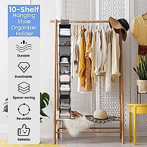 4 Pack Hanging Shoe Shelves 10 Shelf Hanging Shoe Organizer Holder for Closet Space Saving Hanging Shoe Rack Shoe Hanger Hanging Storage Organizer for Shoes, Hats, Purses, Handbags