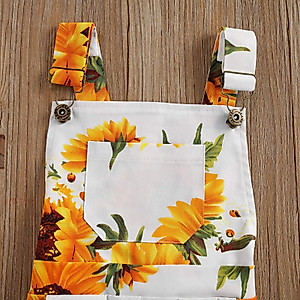 Ayalinggo Toddler Baby Girl Sunflower Print Overalls Shorts with Pocket Suspender Trousers Cute Summer Clothing Outfit (Sunflower Print, 7-8 Years)