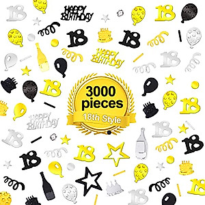 3000PCS Black Gold Silver 18th Happy Birthday Confetti Decorations with Diamonds Black Gold 18th Birthday Party Table Decor Metallic Foil Confetti Scatter for Boys Girls Birthday Anniversary Party DIY