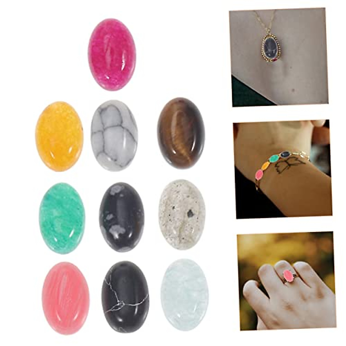 Gemstone Beads 20pcs Oblate Handmade Jewelry DIY Crafts Round Crystal Beads Oval Gemstone Crystal for Jewelry Making Jade Stone DIY Flat Gemstones DIY Charms Natural