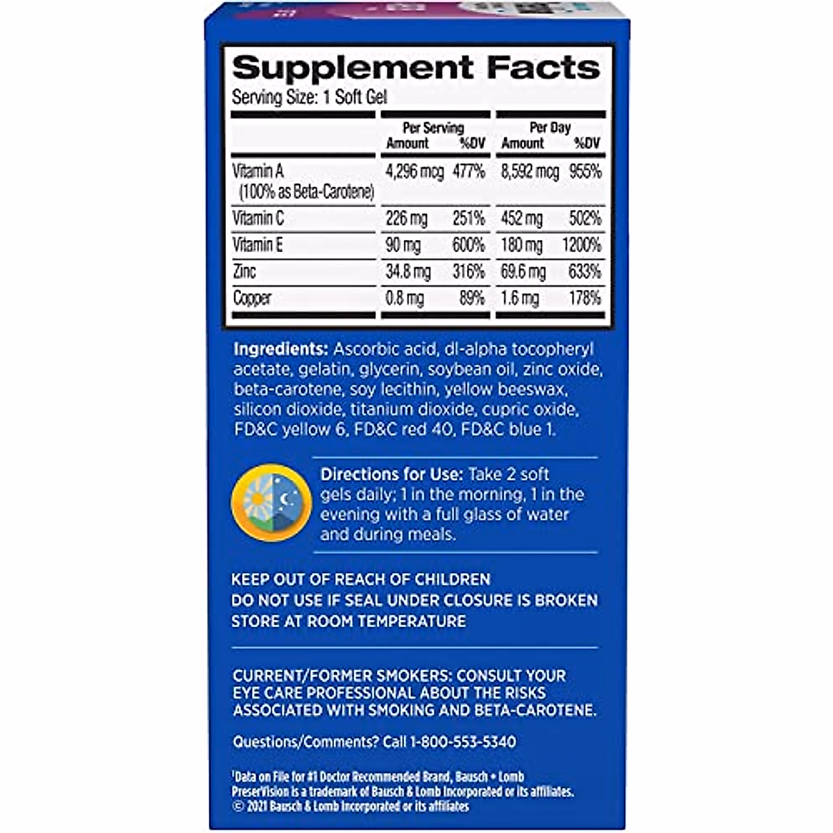 Bausch + Lomb PreserVision AREDS Eye Vitamin & Mineral Supplement, 120 Count Bottle (Soft Gels)