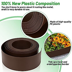 Fuairmee Garden Edging Border, Landscape Edging, Bender Board, Weed Barrier, Garden Borders, 4 in x 32.8 ft, 0.78 in Thickness Without Stakes, Easy to Install, Brown