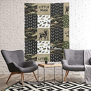 Personalized Little Antler Man Woodland Camouflage Blanket with Name Text Custom Super Soft Fleece Throw Blankets for Couch Sofa Bed 50 X 60 inches