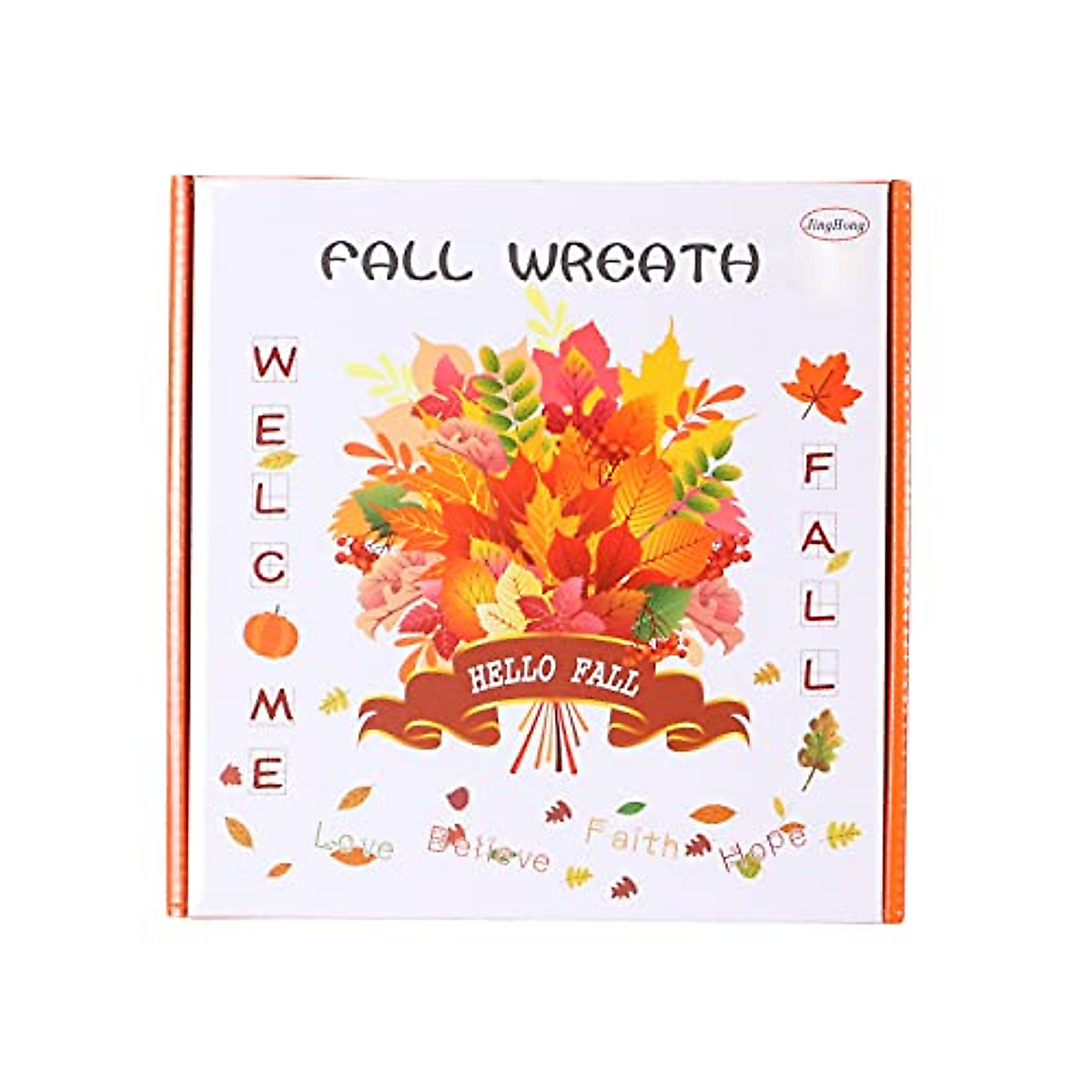 Fall Front Door Wreath,20” Artificial Floral Wreath with Orange Daisies and Foliage,Autumn Wreath with Small Pumpkin and Berry for Home Wall Window and Thanksgiving Decor-Beautiful Gift Box Included