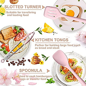 Silicone Cooking Utensils Set- Pink Heat Resistant Kitchen Utensils, Fungun Kitchen Utensil Spatula with Holder, BPA Free Kitchen Gadgets Tools Set for Nonstick Cookware, Dishwasher Safe