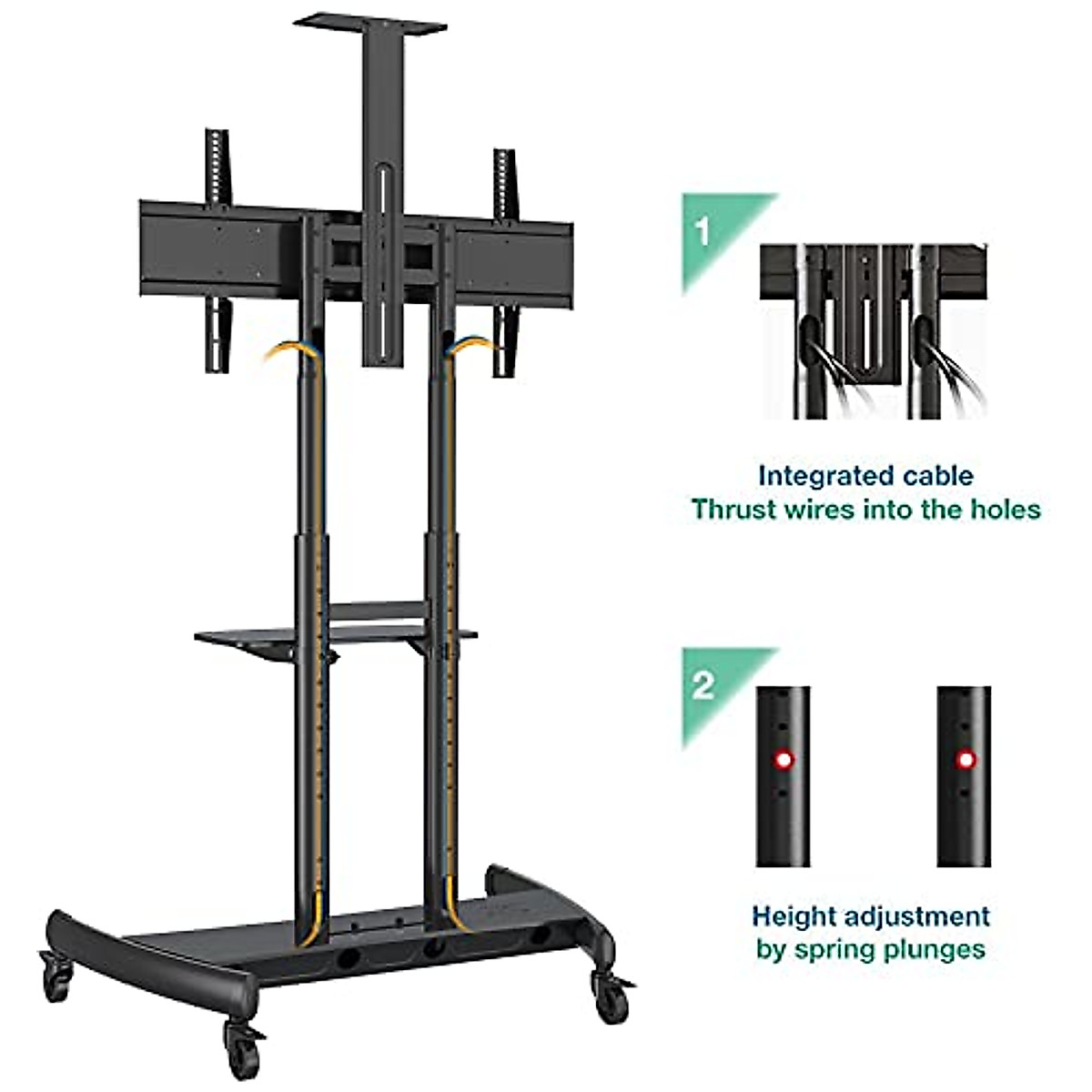 NB North Bayou Mobile TV Cart TV Stand with Wheels for 55" - 80" Inch LCD LED OLED Plasma Flat Panel Screens up to 200lbs AVA1800-70-1P (Black)