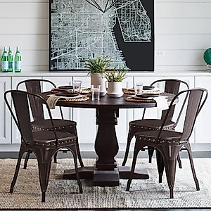 Yaheetech Metal Dining Chairs Stackable Side Industrial Set of 4 Kitchen Chairs with Soft Cushioned High Backrest 18 Inch Dark Brown