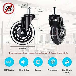 Popolov Office Chair Wheels,Replacement Wheels for Office Chairs,98% Universal Fit Chair Caster,Wheels for Carpet,Hardwood,Tile (3 Inch, Set of 5)