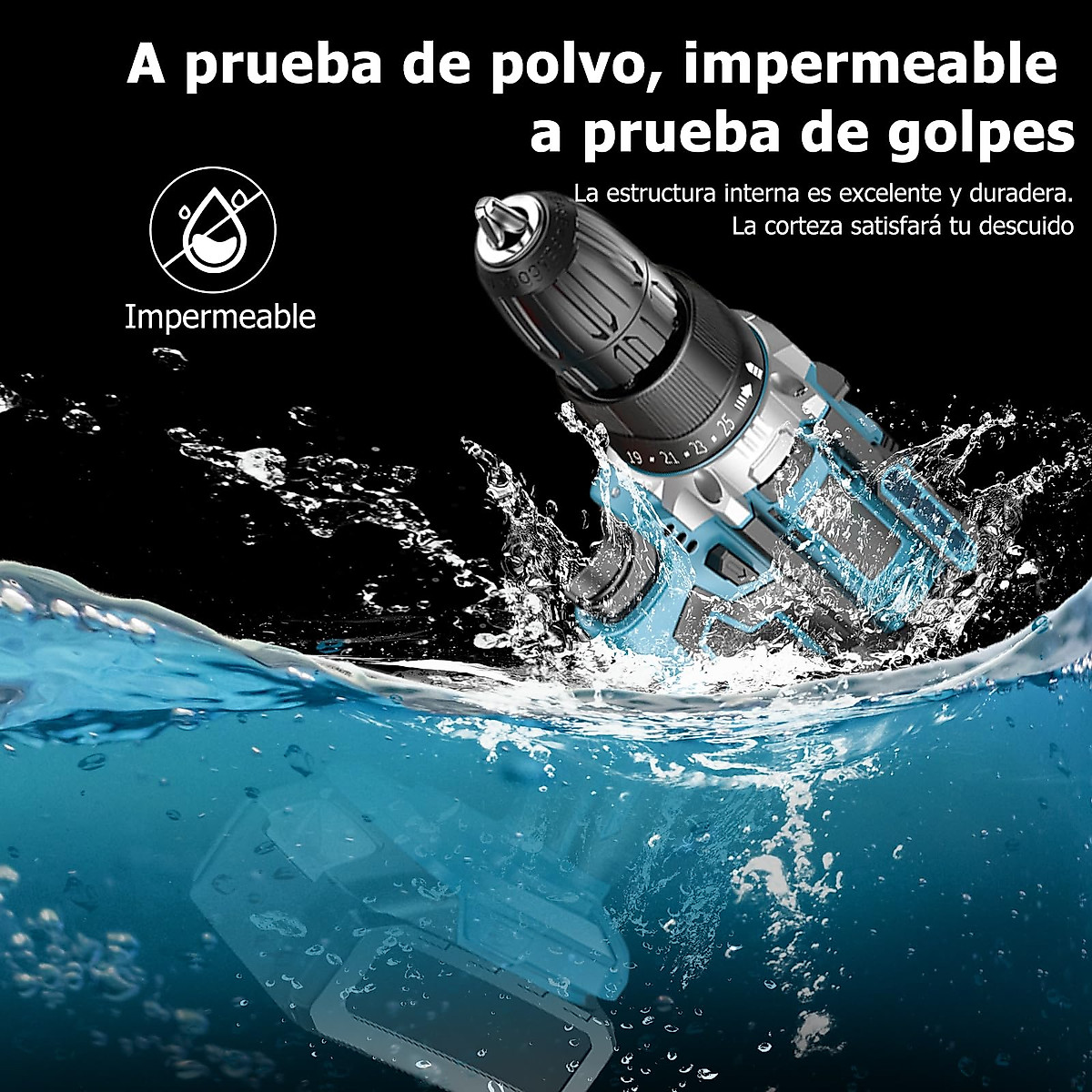 DEWIN Cordless Power Drill Set, 21V Electric Drill with Battery and Charger, 2 Variable Speed, 24 piece tool Portable Drill With tool box blue