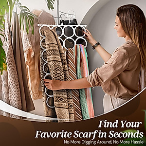 Flexzion Scarf Organizer for Closet - 28 Slot Scarf Hanger Hijab Organizer, Space Saver for Socks, Shawls, Ties, Towels, Belts, Multi Purpose Hanging Rack Storage, 2 Pack Colors May Vary