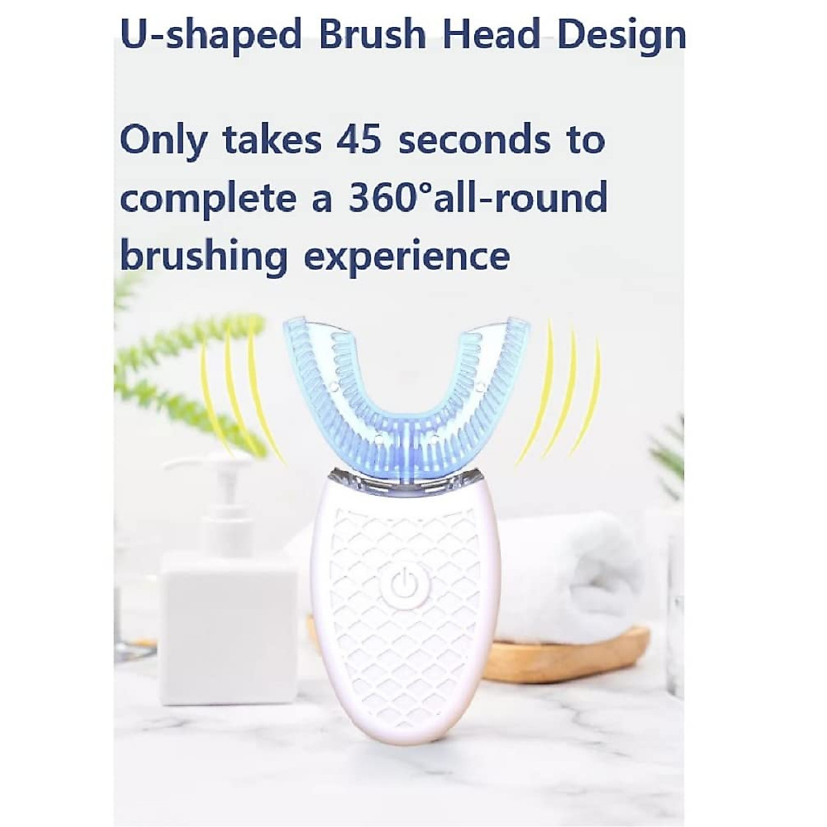 CeqCin Adult Sonic Electric Toothbrush Set U-Shaped Toothbrush 4 Modes Built-in Smart Timer Teeth Whitening Hands Free Toothbrush(Pink)