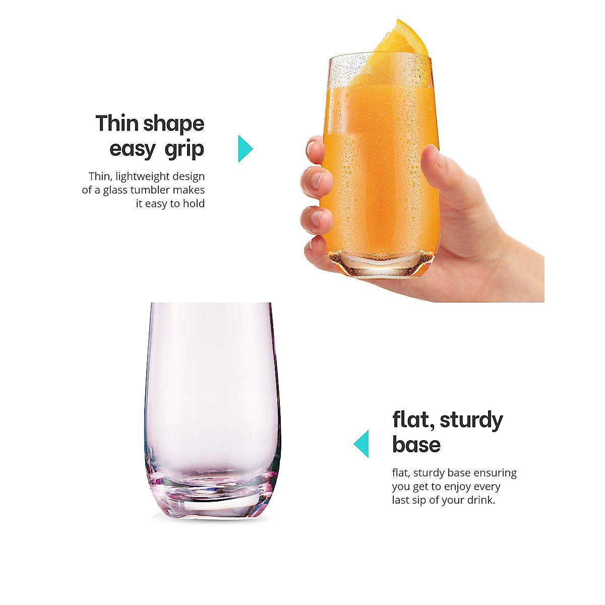 MITBAK 13- OZ Colored Highball Glasses (Set of 6) | Drinking Glasses Tumblers for Mixed Drinks, Water, Juice beer, cocktail | Glassware Set, Excellent Gift | Glass Cups Made in slovakia