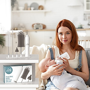 Chefhandy Baby Bottle Brush-Electric Cleaner Set with 4 Brush Heads, Silicone Nipple Brush with Storage Rack,USB Rechargeable and 3 Adjustable Speeds