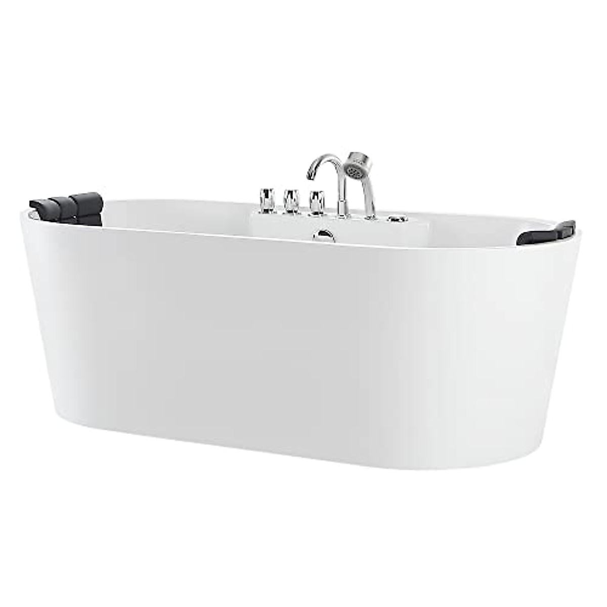 Empava 67" Freestanding Whirlpool Bathtub Oval with 8 Hydromassage Water Jets Luxury Acrylic Massage SPA Soaking Bath Tub in White Double Ended