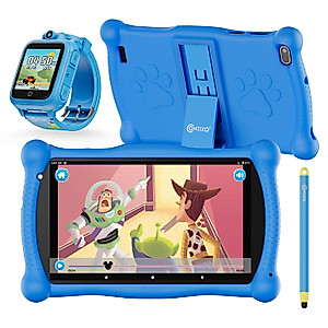 Contixo Kids Tablet, V10 7 Inch Tablet for Kids and Smart Watch Bundle, 2GB 32 GB Toddler Tablet with Bluetooth, with Smart Watch That Touch Screen, Camera, Video and Audio Recording, MP3 Player