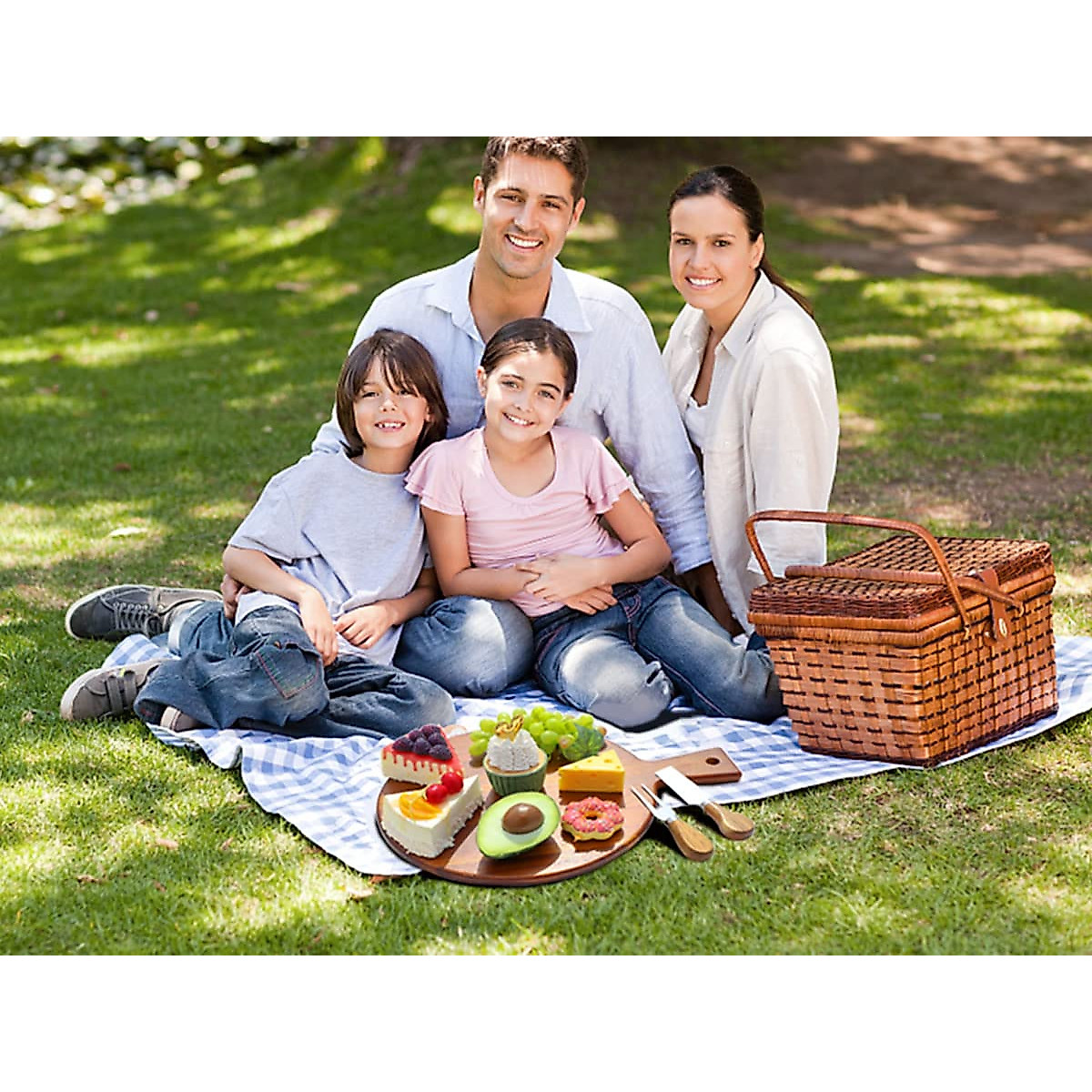 Round Acacia Wood Board Cutting Board with Knife Fork Handle, Wood Serving Board Round Cheese Board Charcuterie Board Cheese Paddle Board