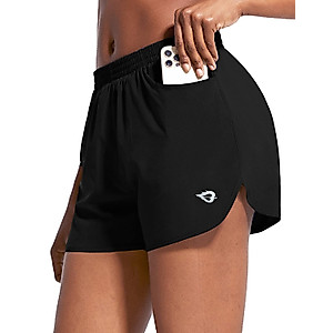 BALEAF Women's 3" Running Athletic Shorts Quick Dry Gym Workout Shorts with Pockets Black Size M