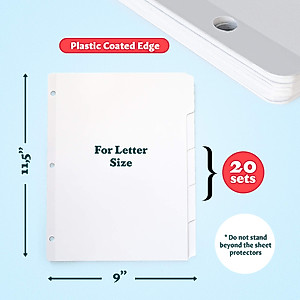3 Ring Binder Dividers with Tabs - (20 Sets) x 5 Tab Dividers for 3 Ring Binders - White - Binder Dividers with Tabs - Dividers for 3 Ring Binder - Tab Dividers - Binder Tabs // Paper Plan
