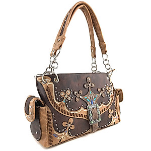 Zelris Western Moccasin Flower Buckle Women Conceal Carry Shoulder Handbag (Western Tan)