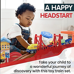 Leo & Friends 100 Piece Railway City Track Set - Educational Wooden Toy Construction Kit for Preschoolers Aged 3 Years and Above - Train Toy for Active Learning Multicolor