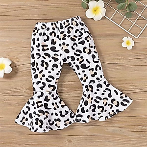 Little Toddler Baby Girl Bell-Bottom Pants Leggings Outfit Flared-Sleeve Top + Leopard Print Flared Trousers Suit
