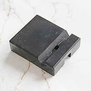 Karelian Heritage Shungite Phone Stand with a Wire Slot | EMF Protection for Cell Phone Plate | Black Shungite Polished 5G Shield Natural Stone Stand | Mobile Phone Protection for Home Office OP24