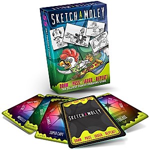 SketchaMoley Silly Family Drawing Game of Round Robin Art Mashups! 1-6+ Players. 55 Cards Travel Deck. Creative Stocking Stuffer Gifts for Kids Teens Artists Daily Art Prompts Ideas