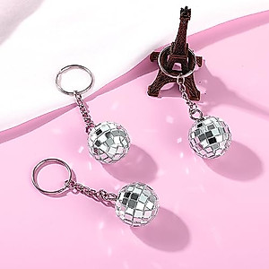 Disco Ball Keychain, 12 Pieces Disco Ball Party Favors Keychain 70s Disco Keychain Silver Mirror Ball Keychain Ball Party Supplies 1970s Party Favors Set for Halloween Christmas Party Decorations