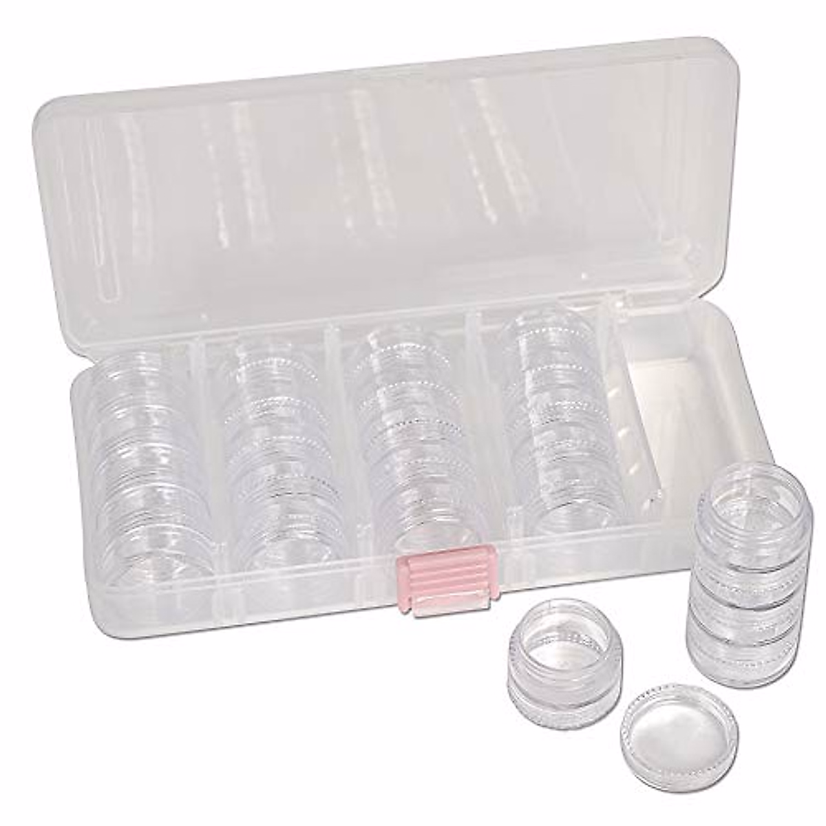 The Beadsmith Personality Case, Clear Plastic Bead Storage Case with 25 Removable and Stackable Jars, includes 5 screw top lids, Organizer Storage for Beads, Snap Lock Case for Jewelry and Crafts