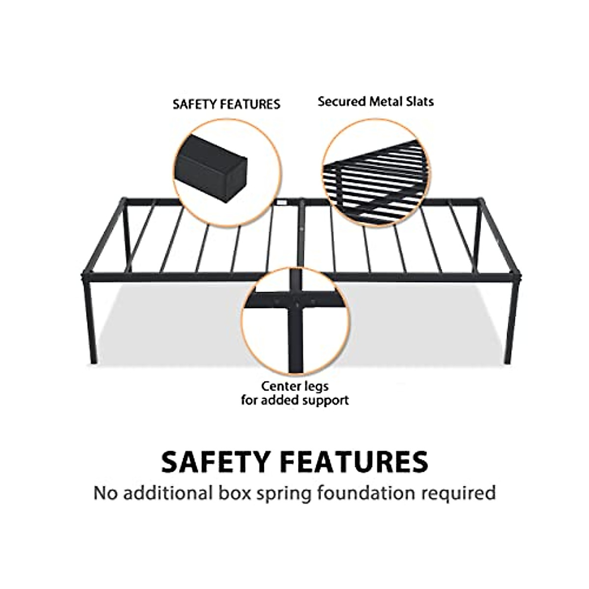 Capacmkseh 14 Inch Twin Size Metal Bed Frame, Heavy Duty Bed Frame Metal Platform Mattress Foundation Bed Frames with Storage, No Box Spring Needed, Under Bed Storage, Noise-Free