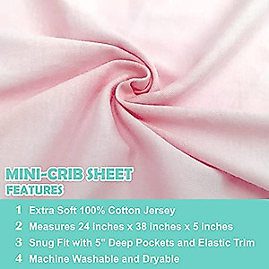 TL Care 100% Natural Cotton Value Jersey Knit Fitted Portable/Mini-Crib Sheet, Pink, Soft Breathable, for Girls, 24" x 38"